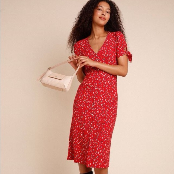 Rouje | Dresses | Rouje Leina Red Floral Buttondown Dress | Poshmark